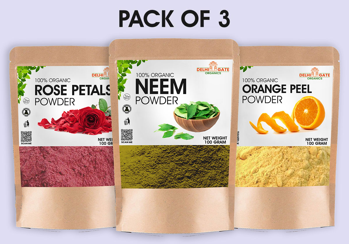 Pack of 3 - Neem Leaves Powder + Rose Flower Powder / Gulab Powder ...