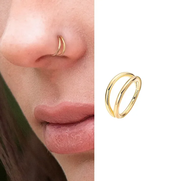 Piercing 1 PIECE 8mm Seamless TWO ROW Hinged Segment Double Ring ...