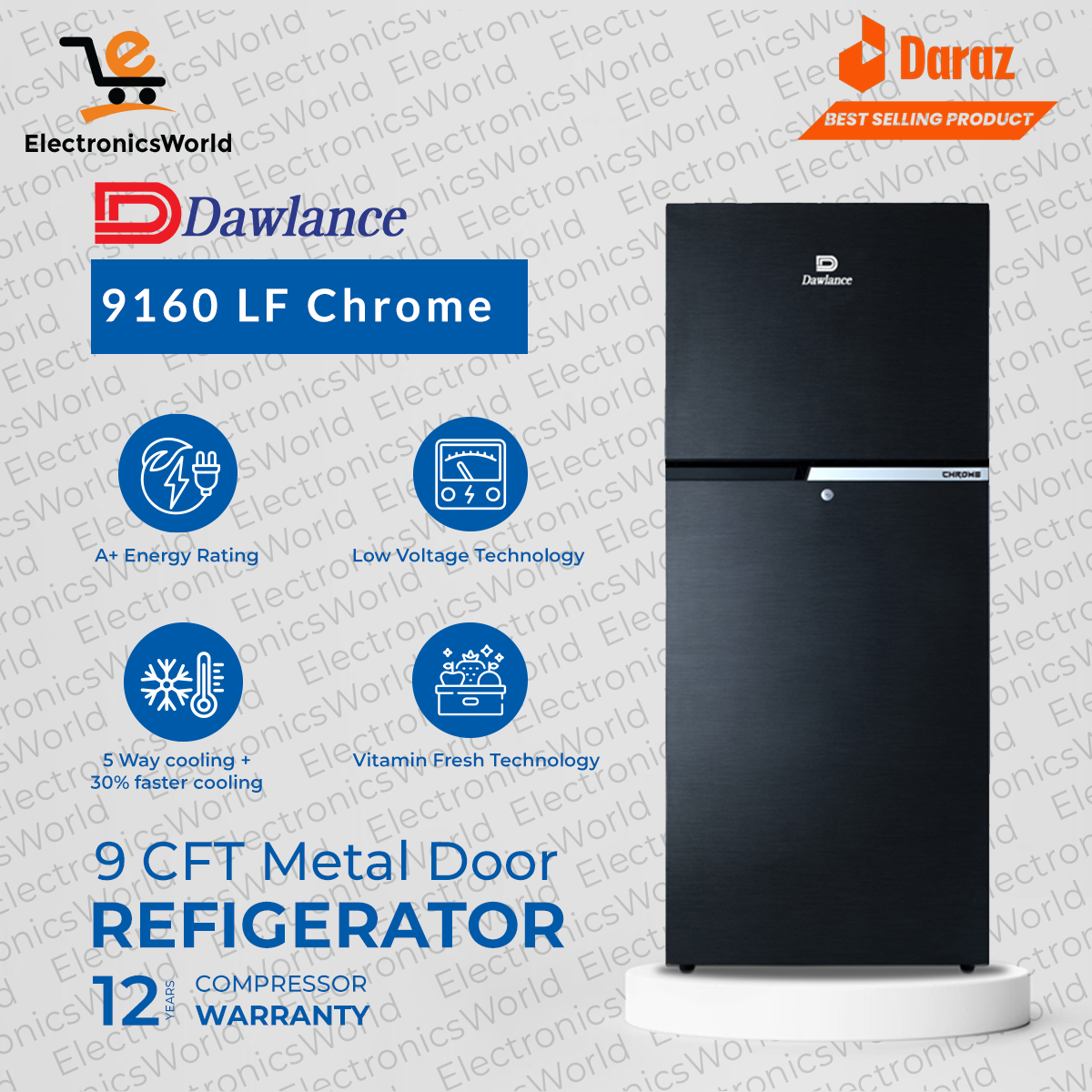 Dawlance Refrigerator 9160 WB Chrome 9 Cubic Feet ( Double Door ...