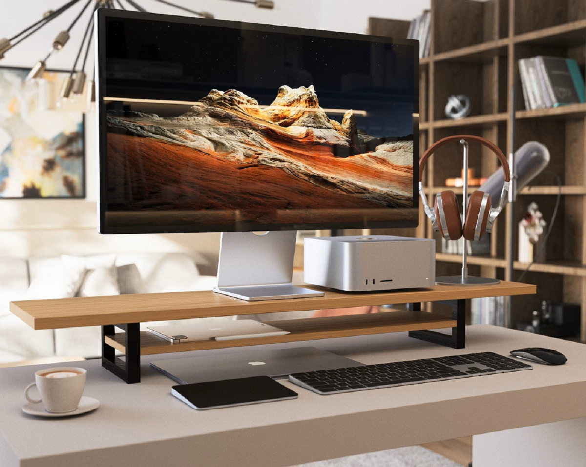 LED Stylish Dual Monitor stand with Desk Shelf to keep your things ...