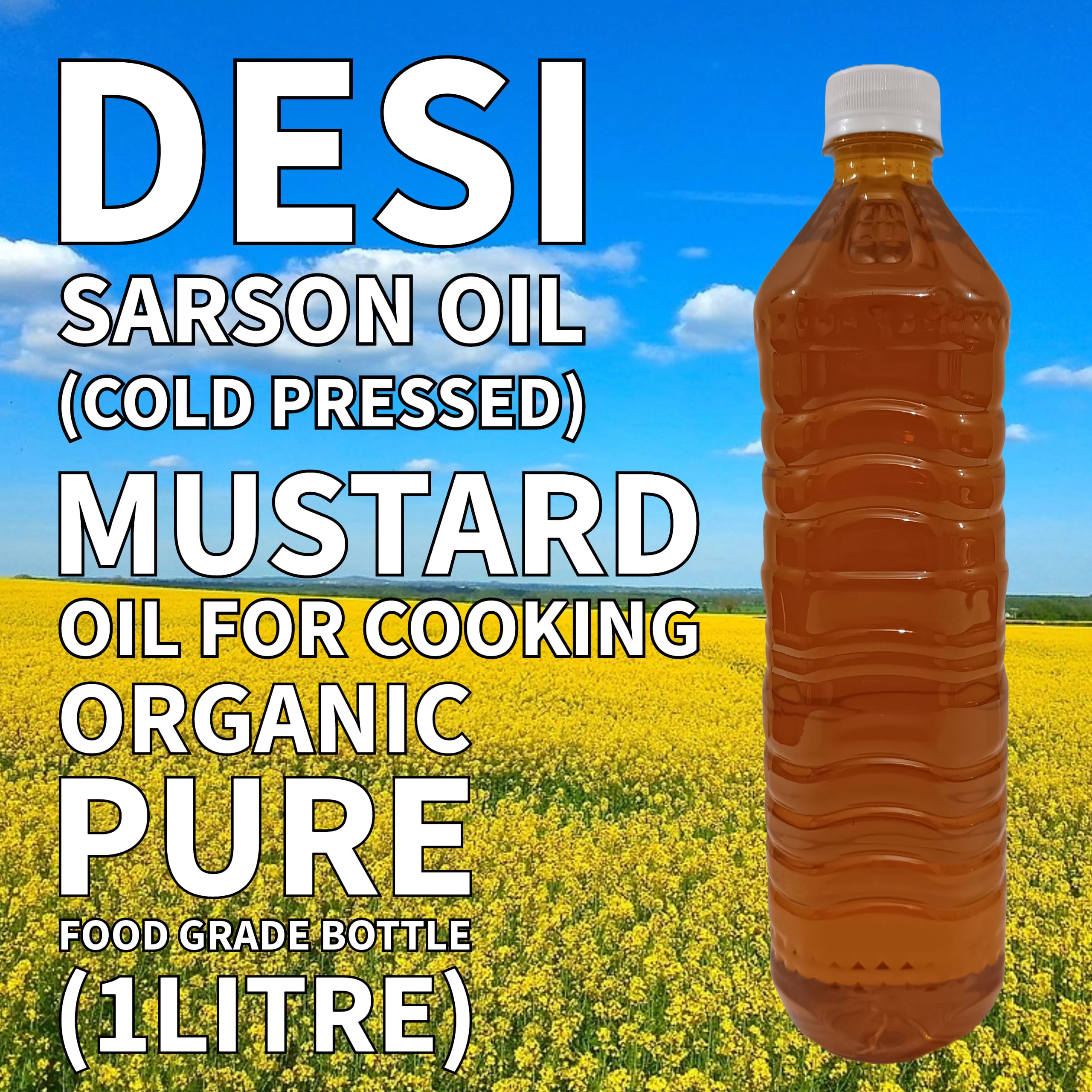 Mustard Cooking Oil 1 litre - Desi Sarson Ka Tail - Cold Pressed ...