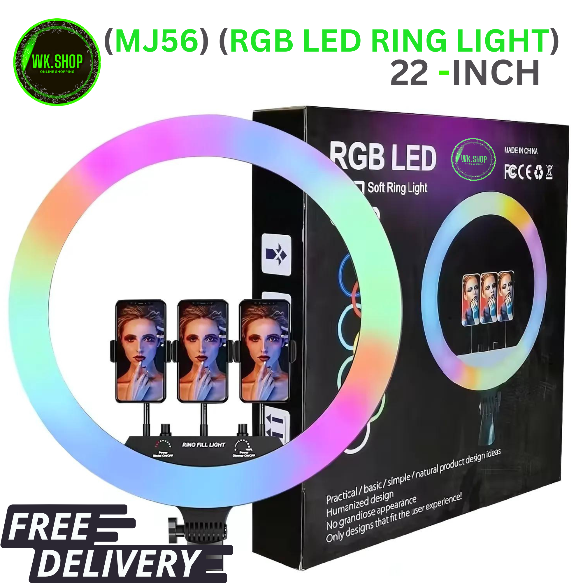 RGB LED Ring Light MJ26,MJ30, MJ33, MJ36, MJ45,MJ56, RGB Led Ring Light With PHONE HOLDER Circle ...
