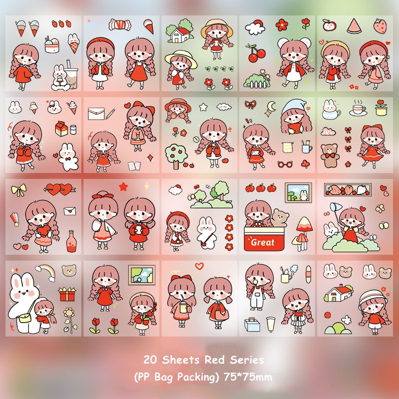 20 Pieces cute stickers PP bag packaging 20 non-repeating stickers cute ...
