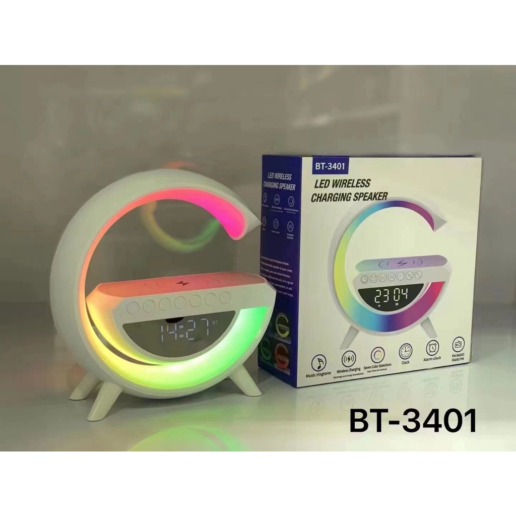 G Shaped Lamp BT-3401 Wireless charger,7 color light, Alarm, Digital ...