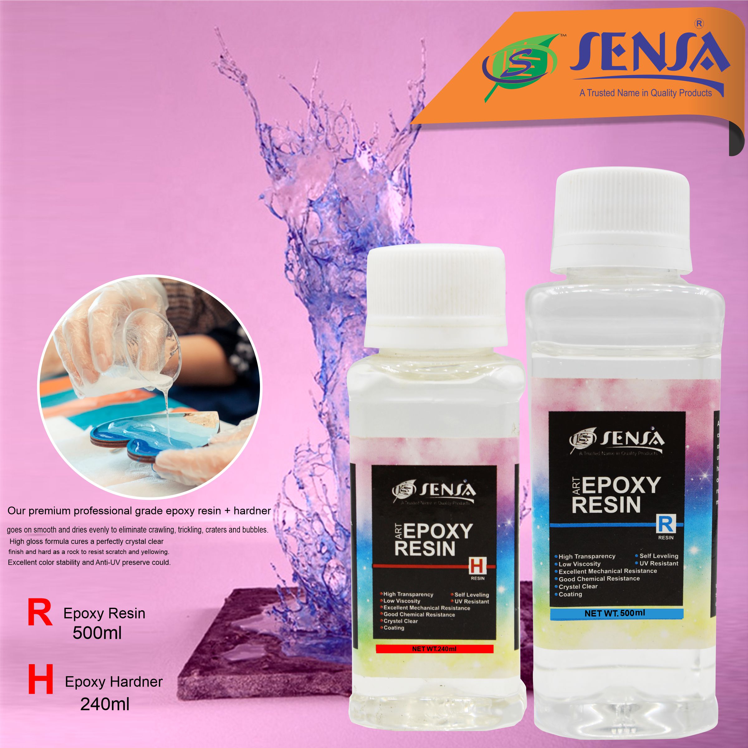 Sensa Epoxy Resin and Hardener, 120ml, 240ml, 500ml Epoxy Resin and ...