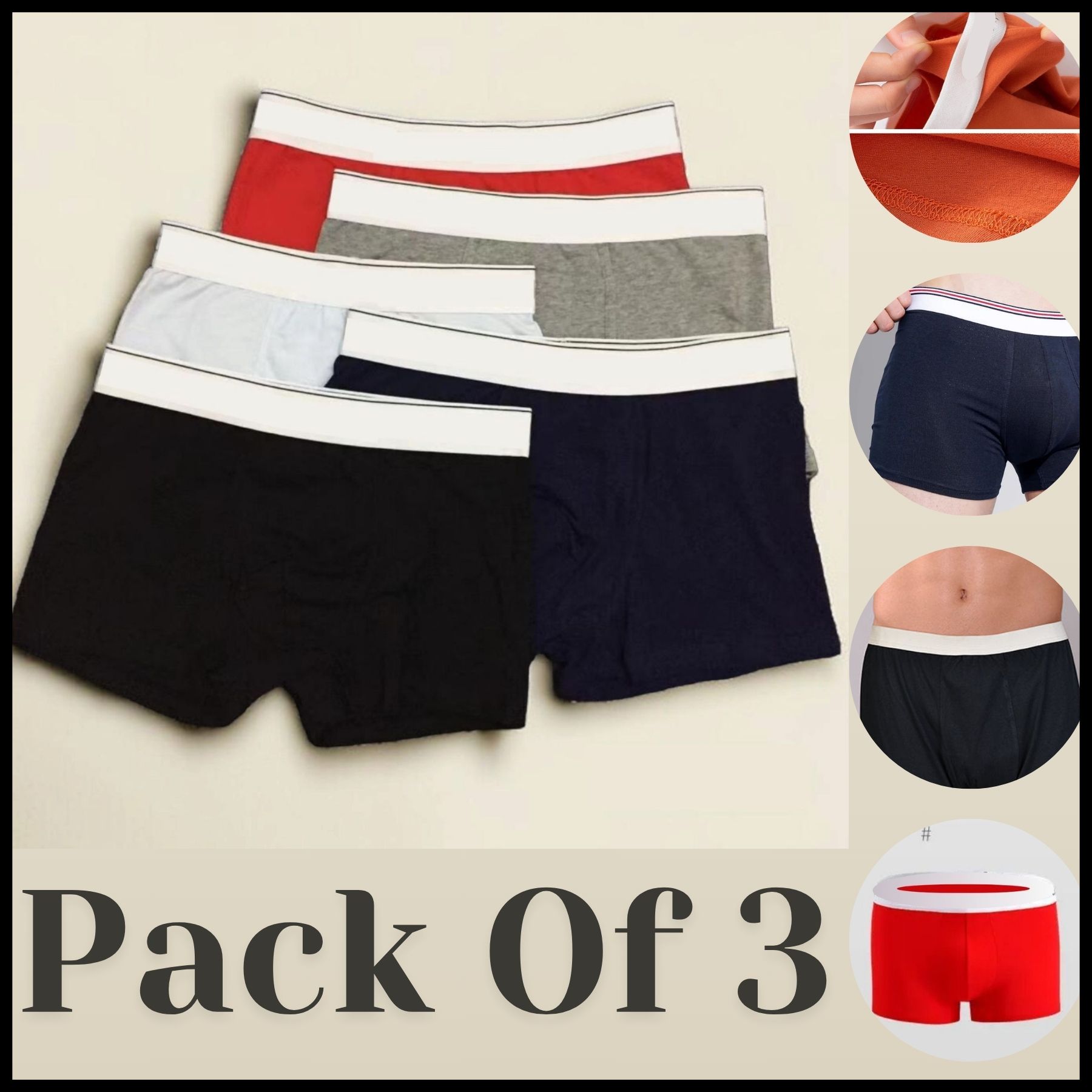 Pack of 3 Imported Boxer For Men - Random Colors - Pull On closure, Tag ...