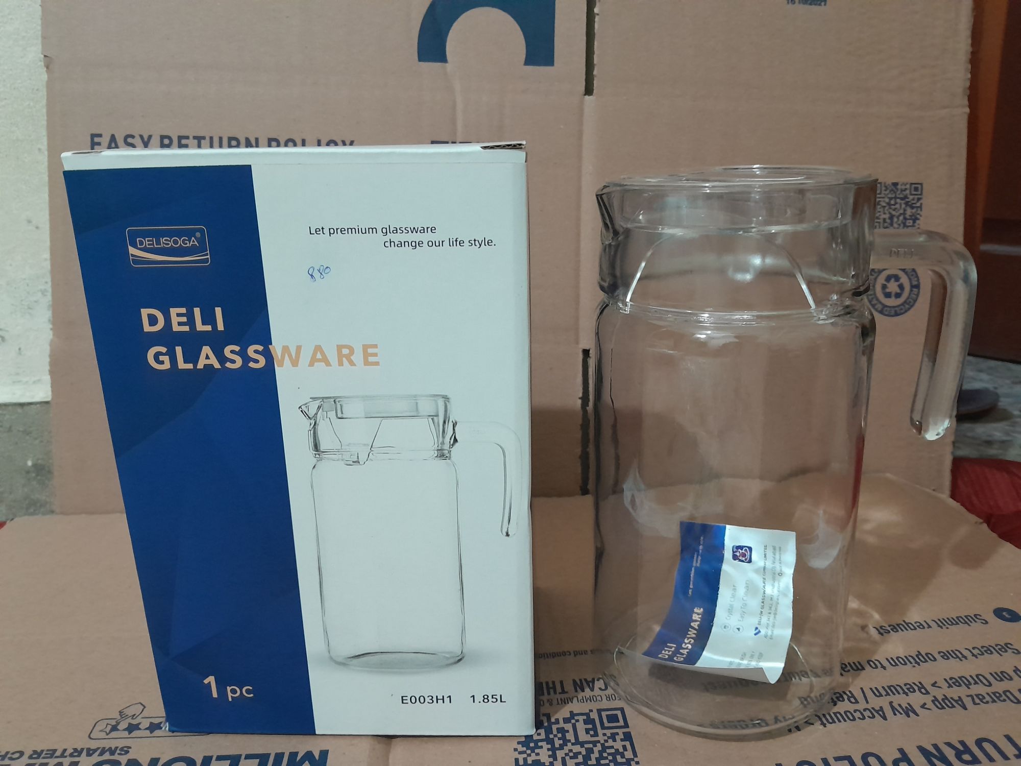 Delisoga Glassware Glass Jug 1.85 Ltr with Lid, 1 Piece Glass Jug ...