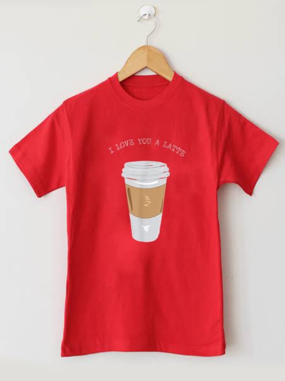 Red I Love You A Latte Printed Round Neck Half Sleeves T Shirts For ...