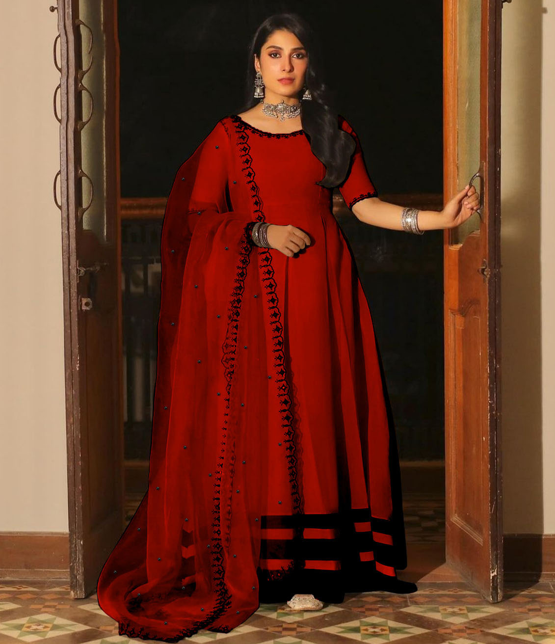 Elegant Embroidered Dupatta Maxi Dress for Women 3-Piece - Formal ...