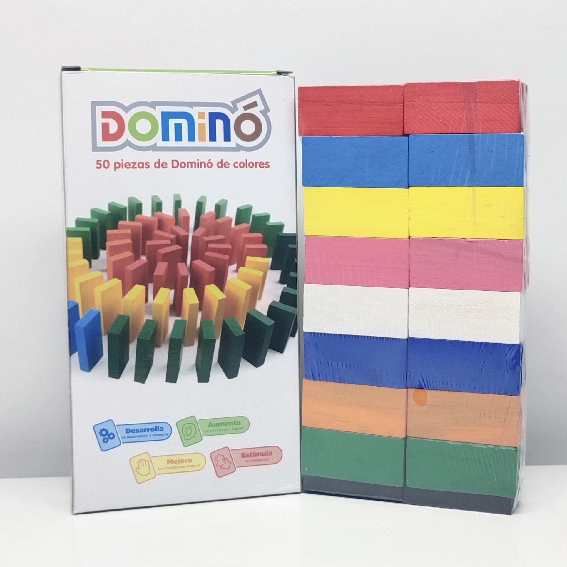 Wooden Dominos 50 Block Multicolor Set Kids Educational Play Toy Domino ...