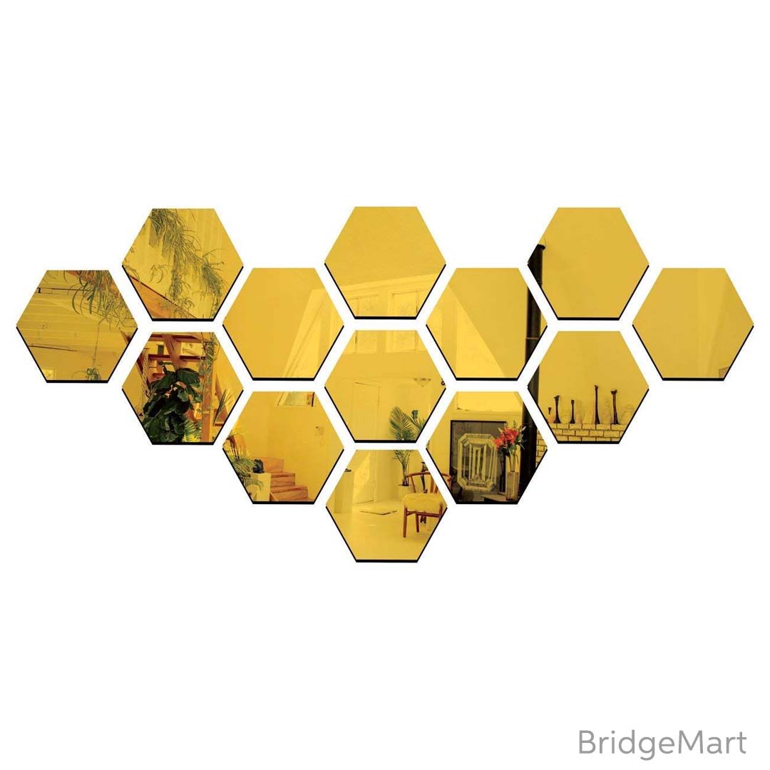 Pack of 6. Hexagon Mirror Wall Sticker Sets, DIY Geometric Removable ...