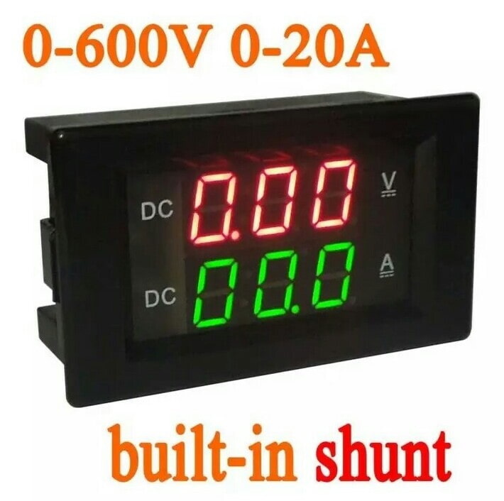 DC 0-600V 20A Digital LCD Solar Voltmeter Ammeter Built-in shunt Dual ...