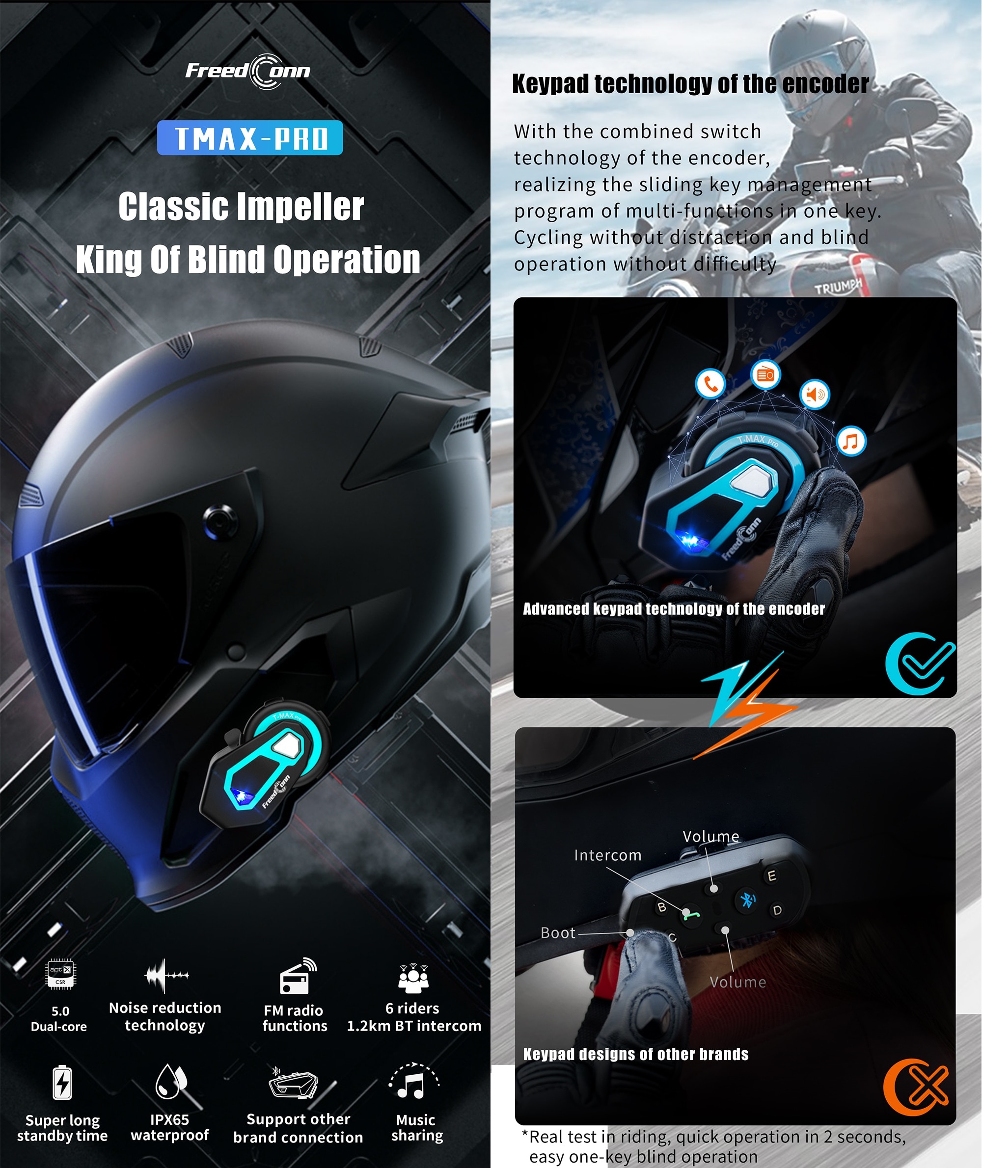 FreedConn T-Max Pro Intercom Bluetooth 6 Riders Media Sharing | Daraz.pk