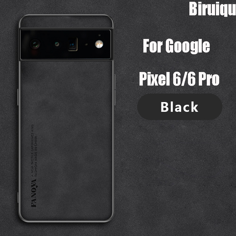 Biruiqu For Google Pixel 6 6 Pro Lambskin Leather Pounch Silicone Shockproof Case Slim Back ...