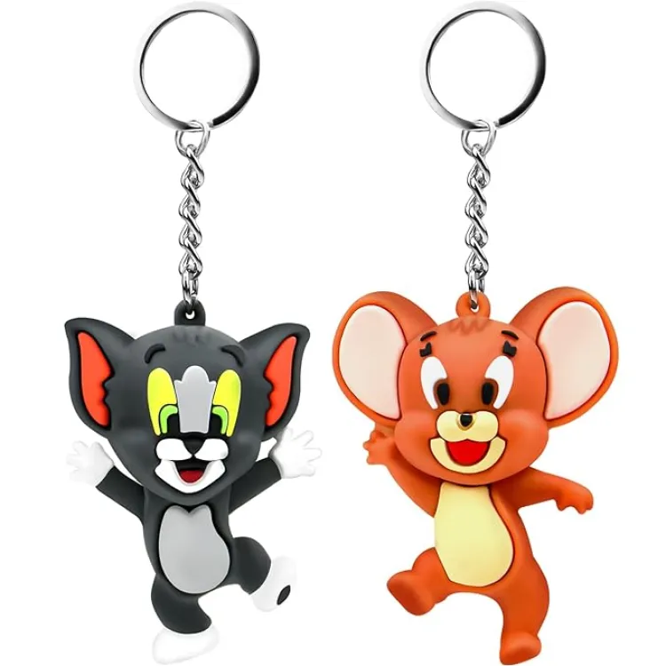 2Pcs Mini Cartoon PVC Figure Key Holder, Key Chain, Chabi Challa ...