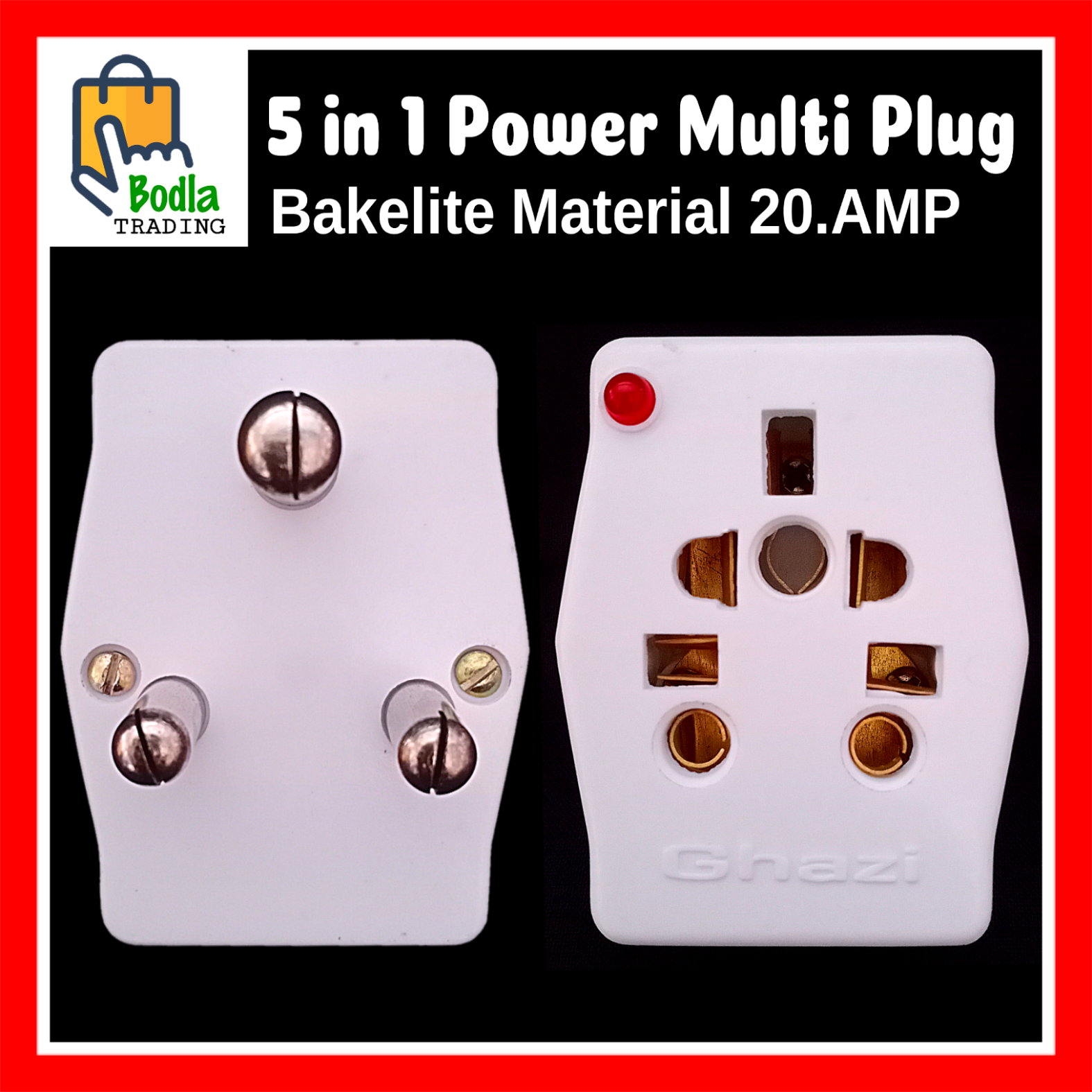 5 in 1 Multi Power 3 Pin Plug Socket, Power Multi Socket Plug Bakelite ...