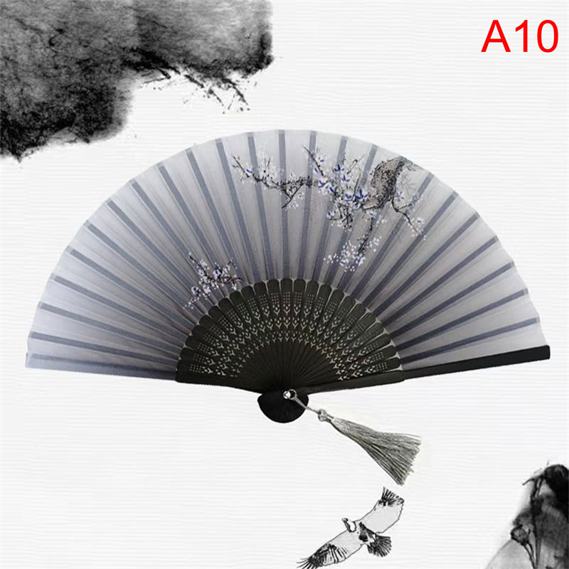 Chinese Silk Folding Fan Wooden Shank Classical Dance Fan Home ...