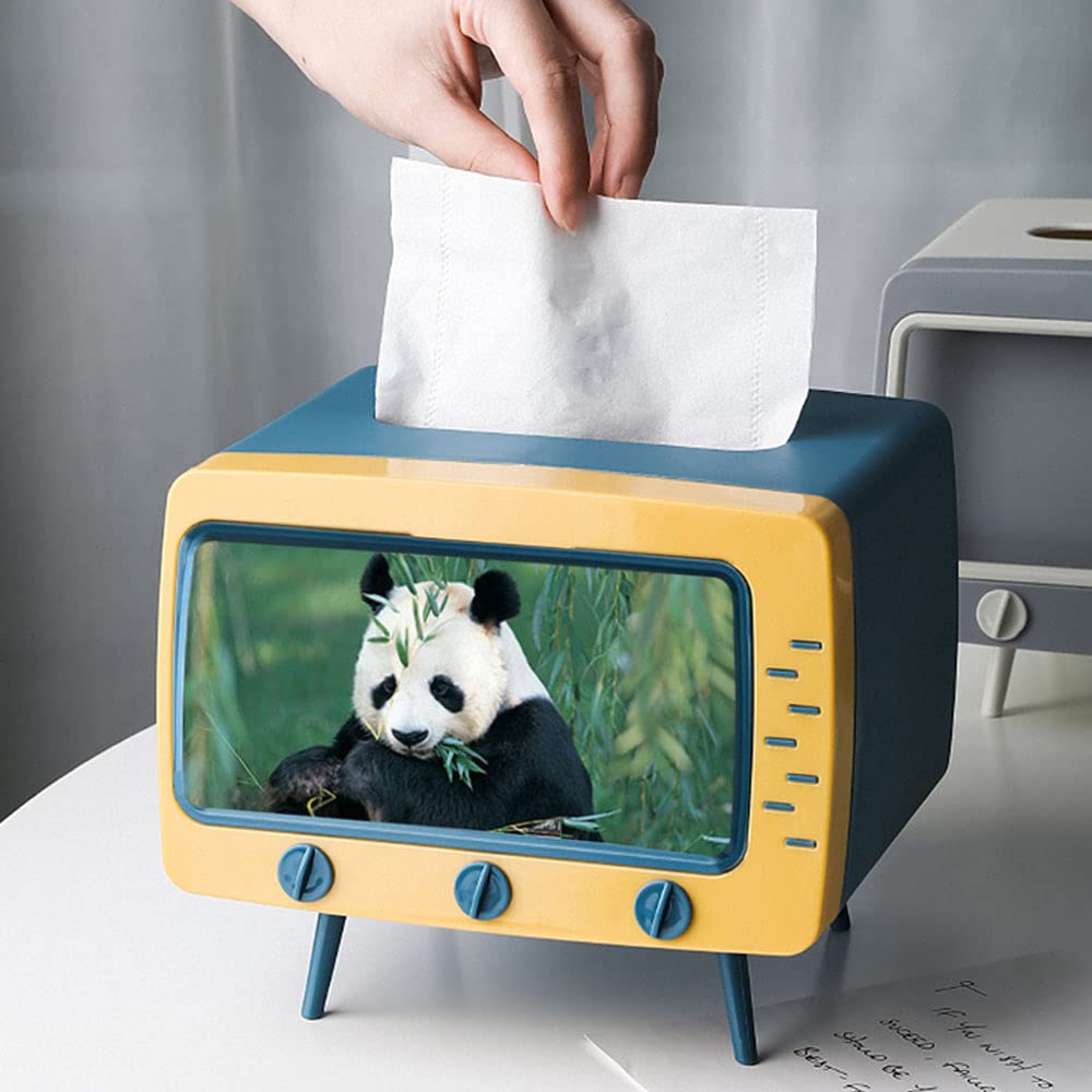 Tissue Box,Facial Tissue Box Holder with Phone Mount,TV Shaped Paper ...