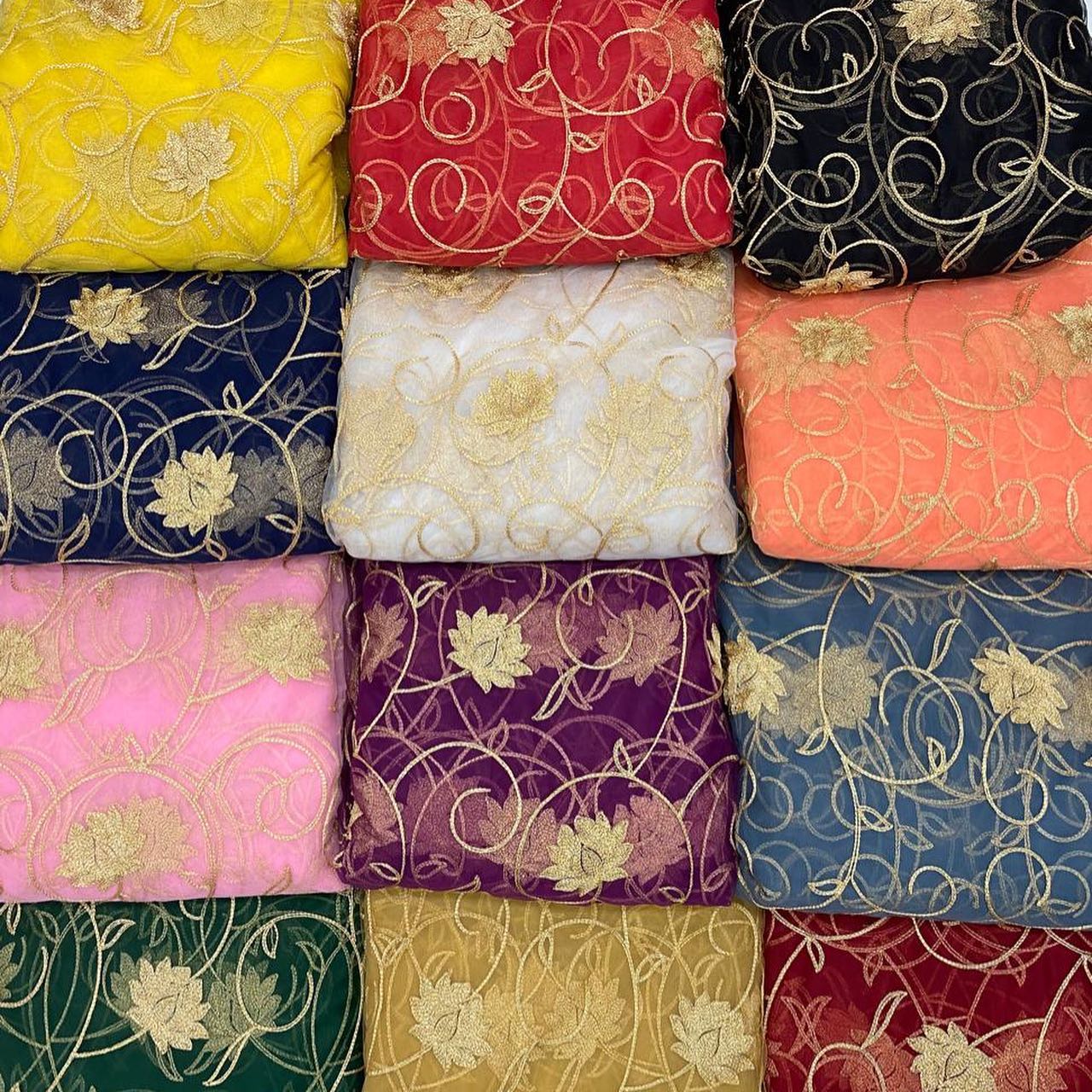 (Fancy) Premium Quality Net Embroidery Bridal Kiran Lace Golden Work ...