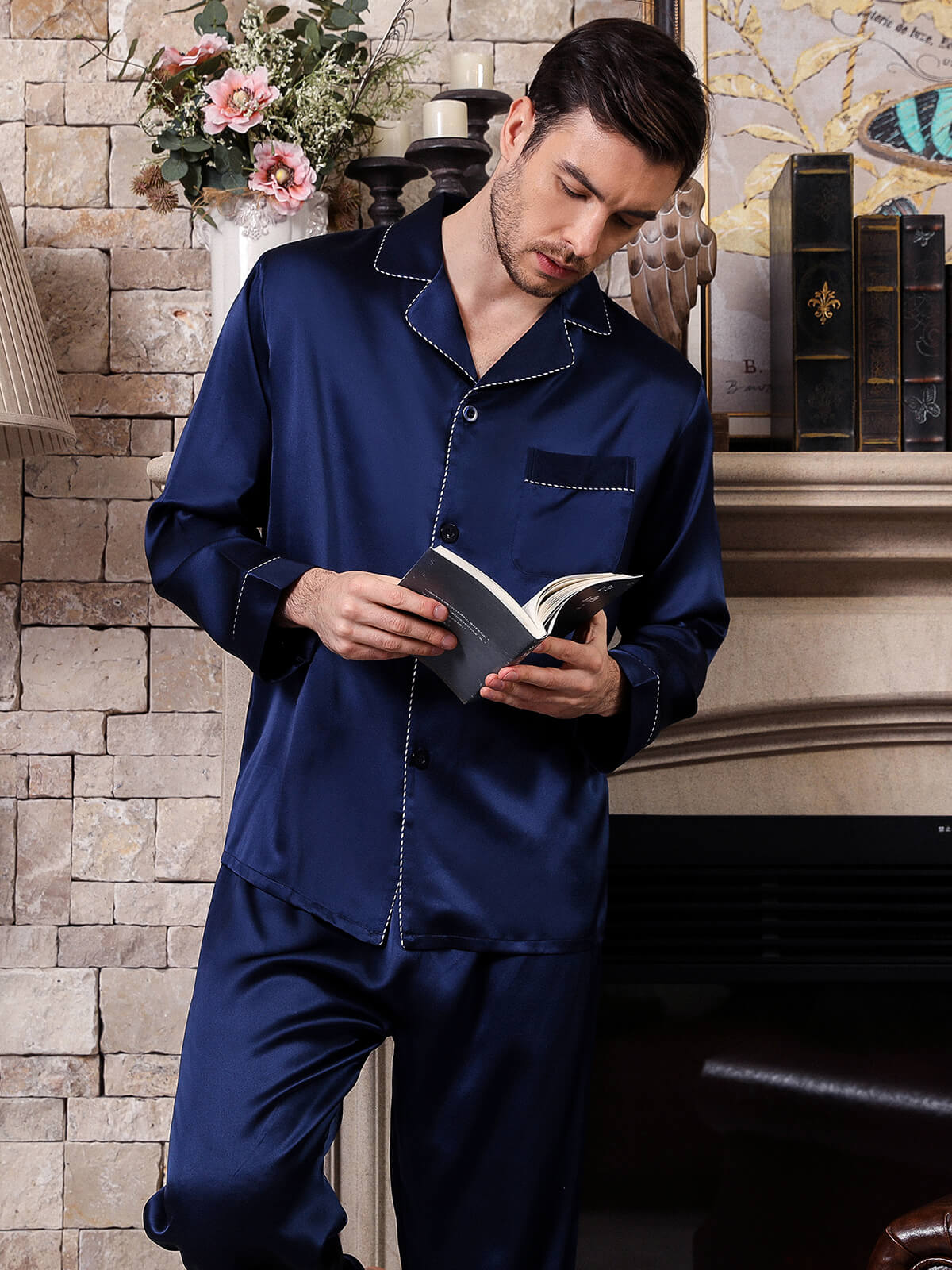 Men's Silk Satin Pajamas Set Night Dress with Shirt and Trouser Set For ...