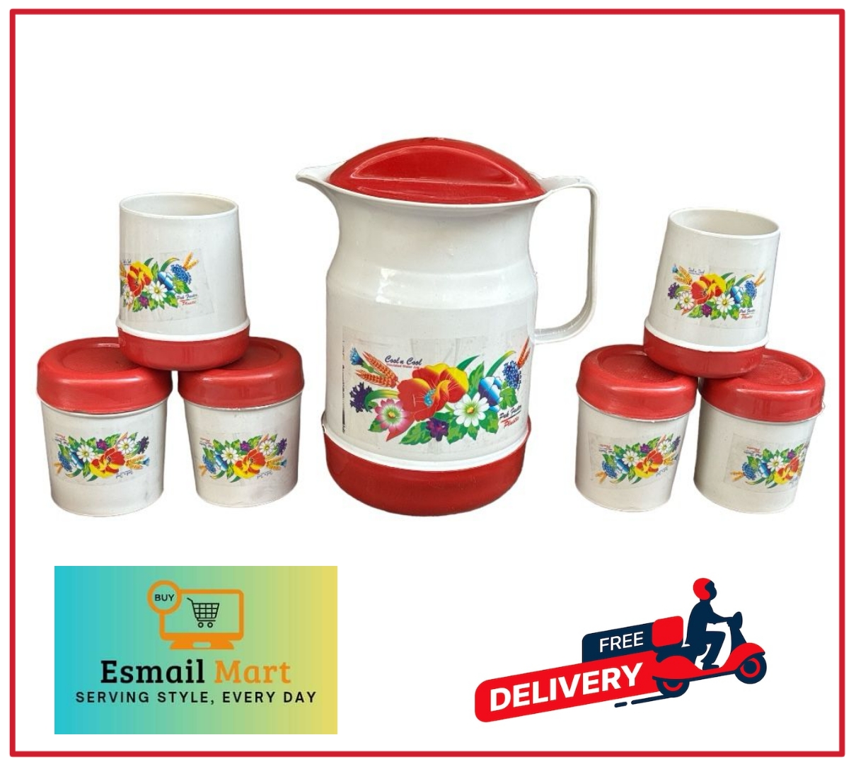 Water Set With A 2 Liter Jug And 6 Glasses Plastic Made Water Set Water ...