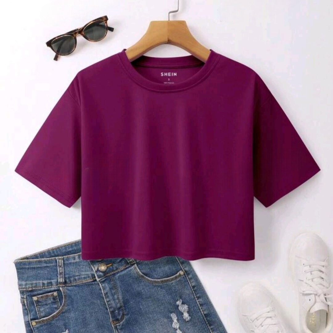 Plain Crop Tops Summer Round Neck Half Sleeves Gym Casual Printed Crop ...