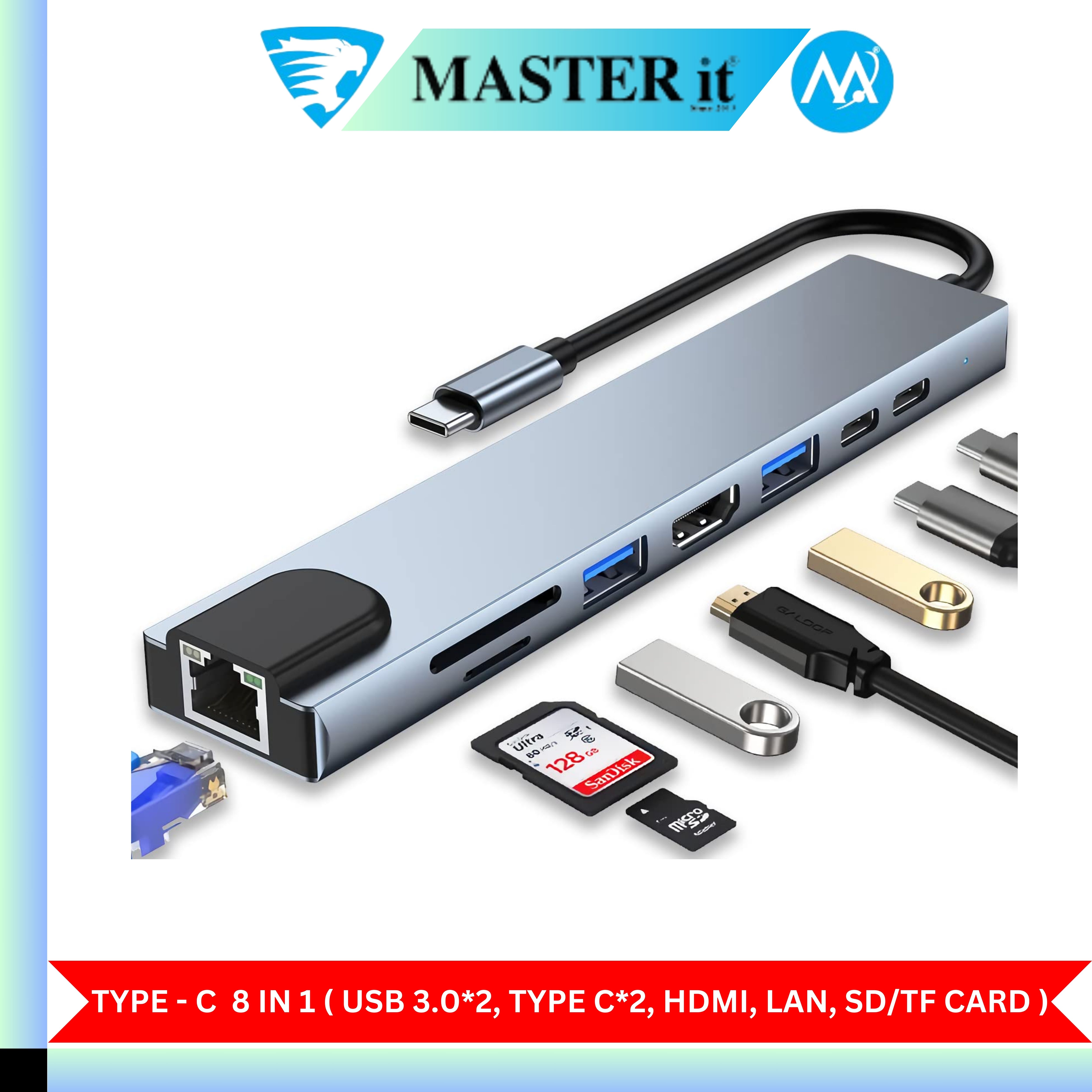 Type C USB Hub 3.0 USB C Convertor - 8 in 1 (USB 3.0*2, Type C*2, HDMI ...