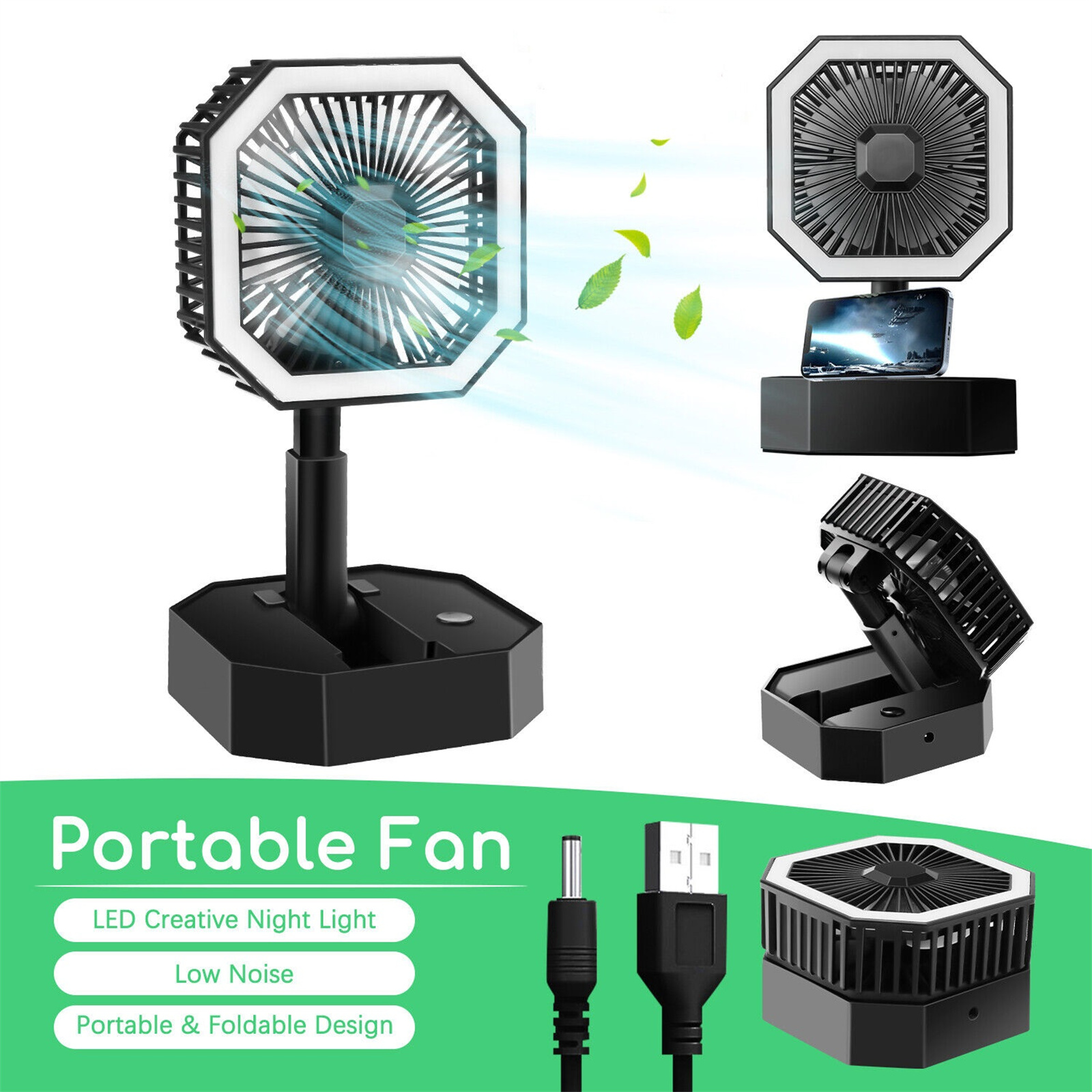 LE 2 In 1 Mini Cooling Fan With Led Light Portable Foldable Adjustable ...