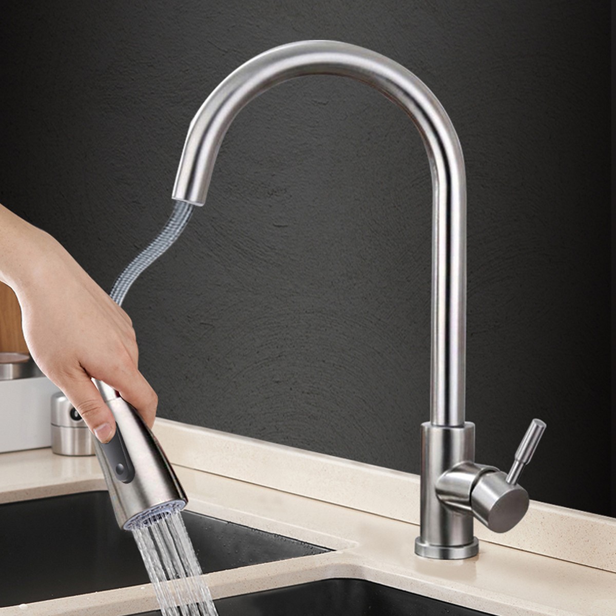 Pull Out Kitchen Sink Mixer Tap Stream Sprayer Head Chrome/Black ...