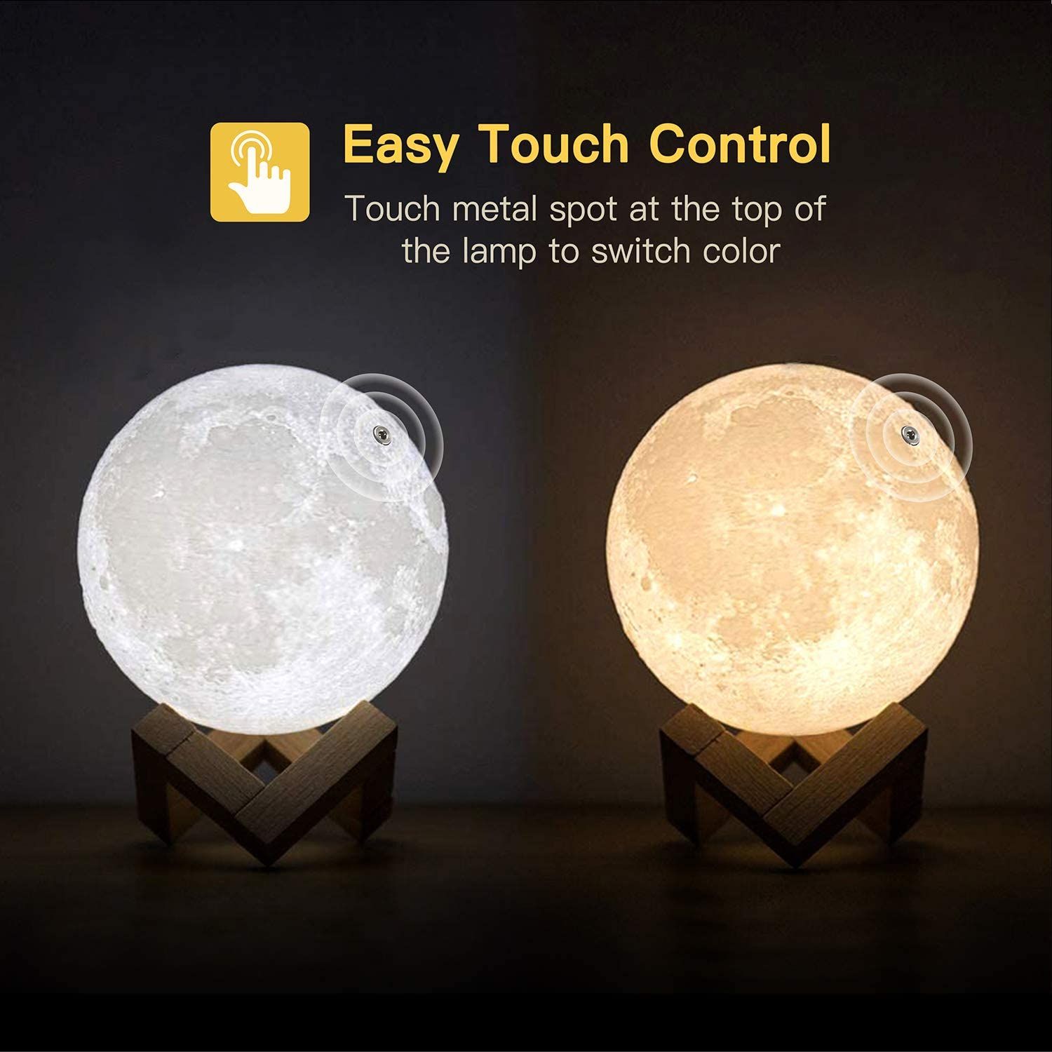 Full Moon Lamp, LED Lunar Night Light Remote Control Table Lamp ...