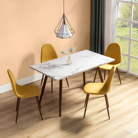 Stylist real marble top dinning table with 4 velvet cushion chairs ...