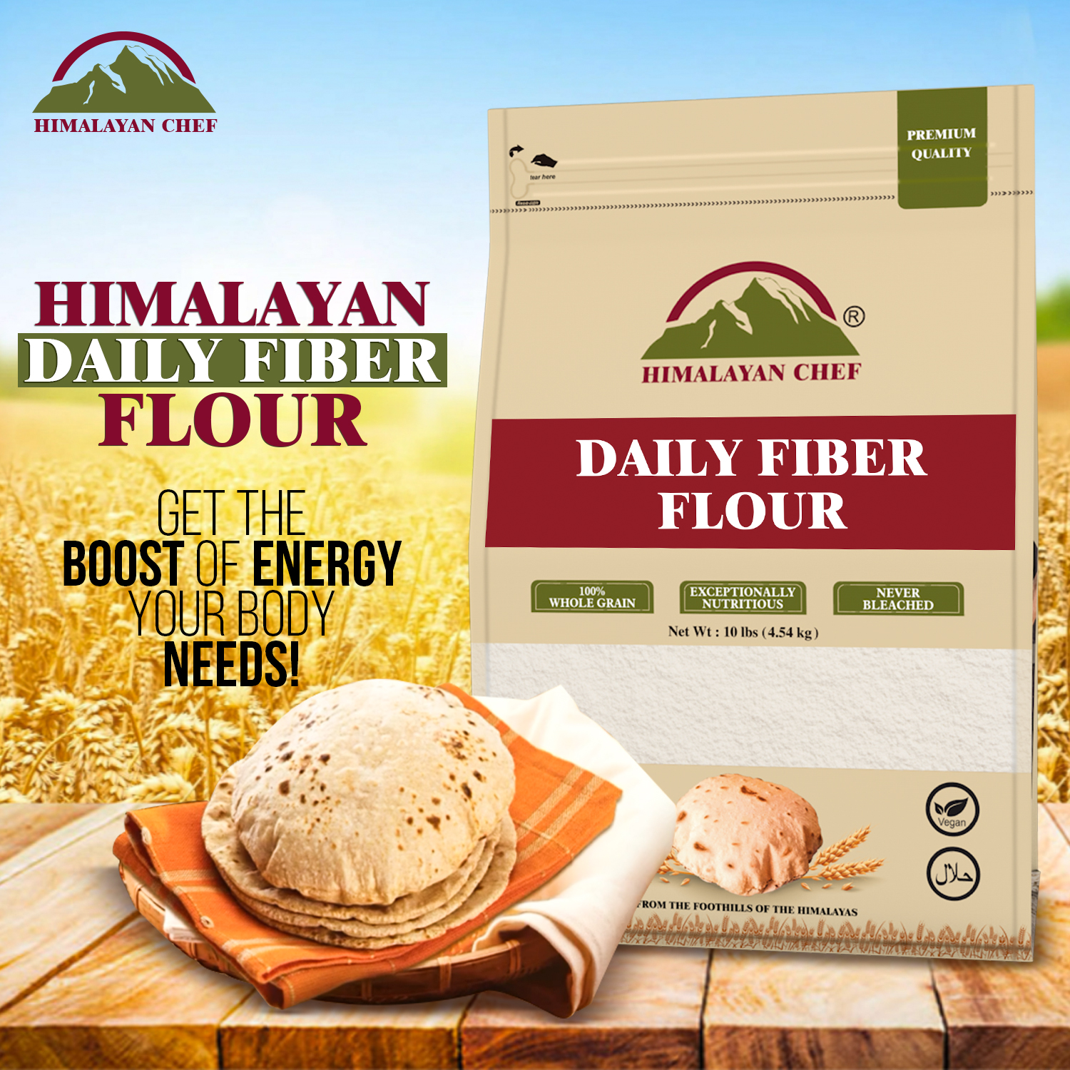 Himalayan Chef Daily Fiber Multivitamin Flour (Chakki Atta) - 4.5kg ...