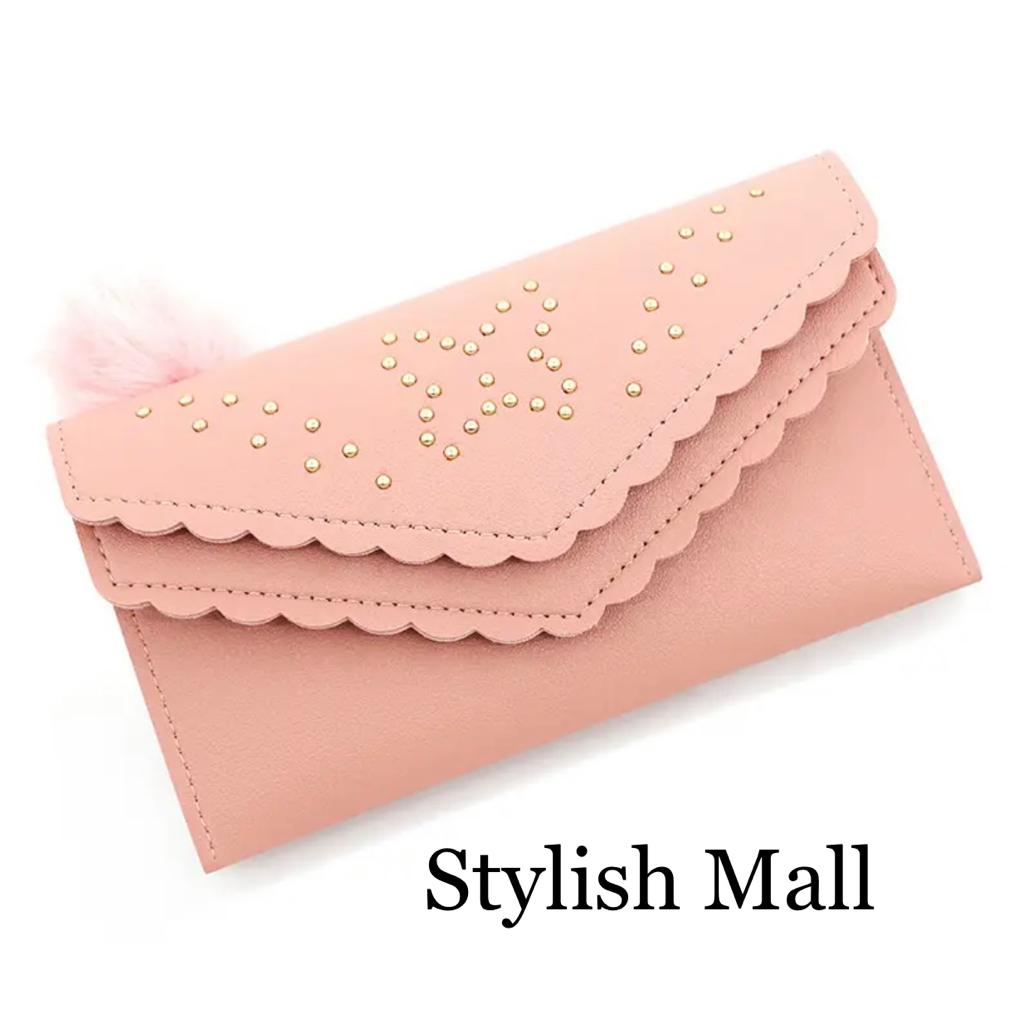 Wellet For Girls Women's Long Wallet Solid Lace Double Cap Wool Ball ...