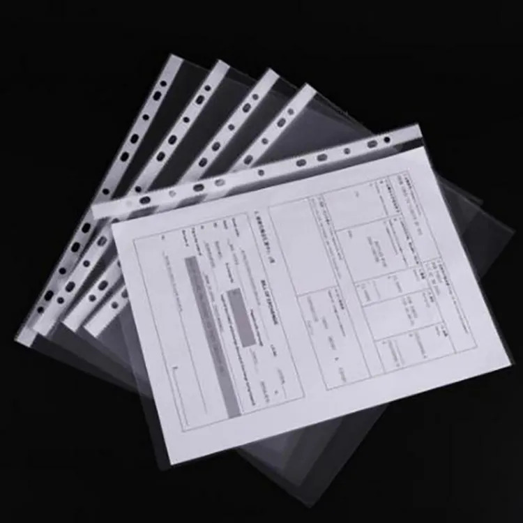 A4 clear plastic punched pockets file paper protector / paper wallets ...