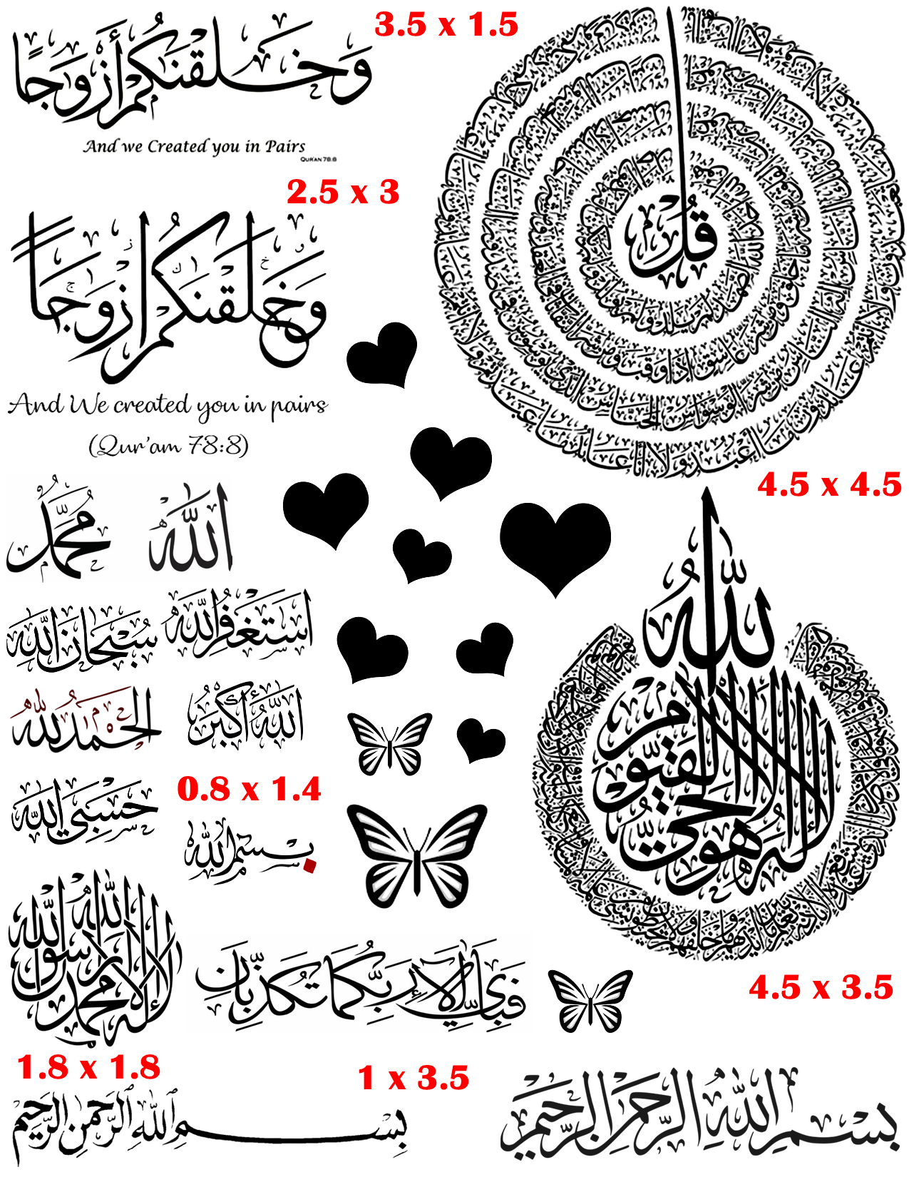 Calligraphy Resin art sticker sheet - a4 size- with measurements ...