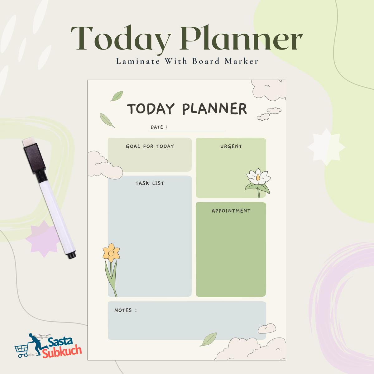 Today Planner A4 Size Laminate with board marker Organize Your Daily ...