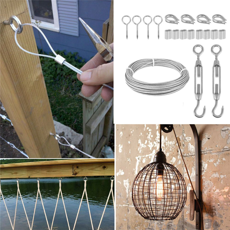 Cable Kit 15M/3mm Stainless Steel Wire Rope Garden Wire Balustrade PVC Coated for Climbing ...