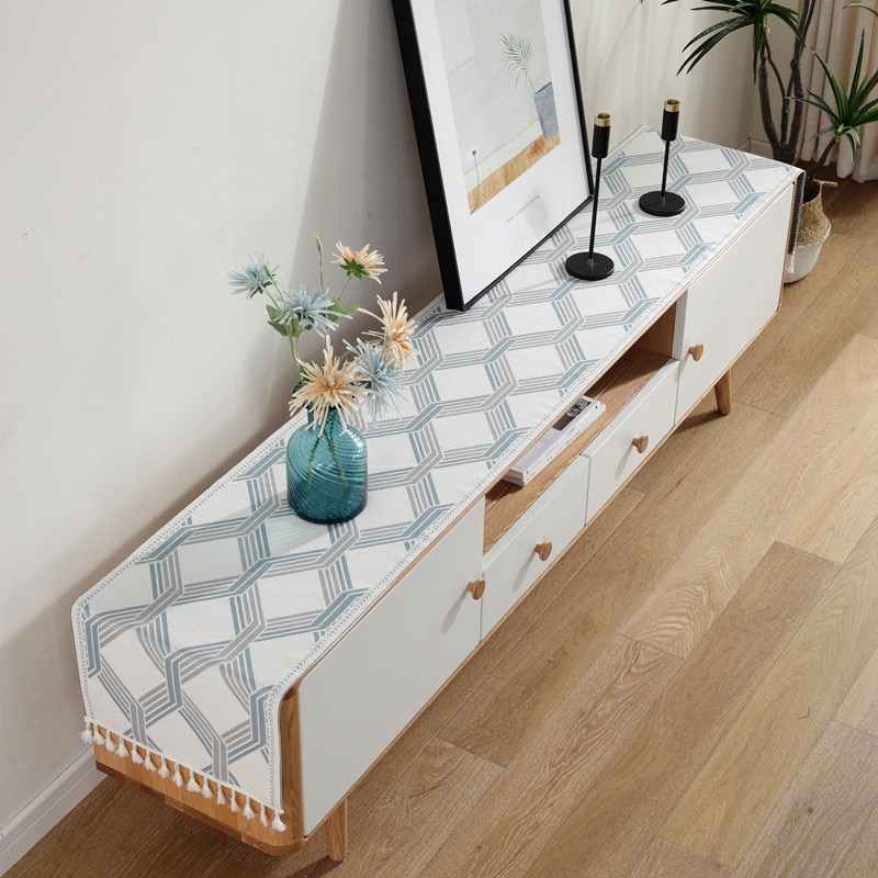 Modern Chenille Tassel Table Runner Polyester TV Cabinet Cover Shoe ...