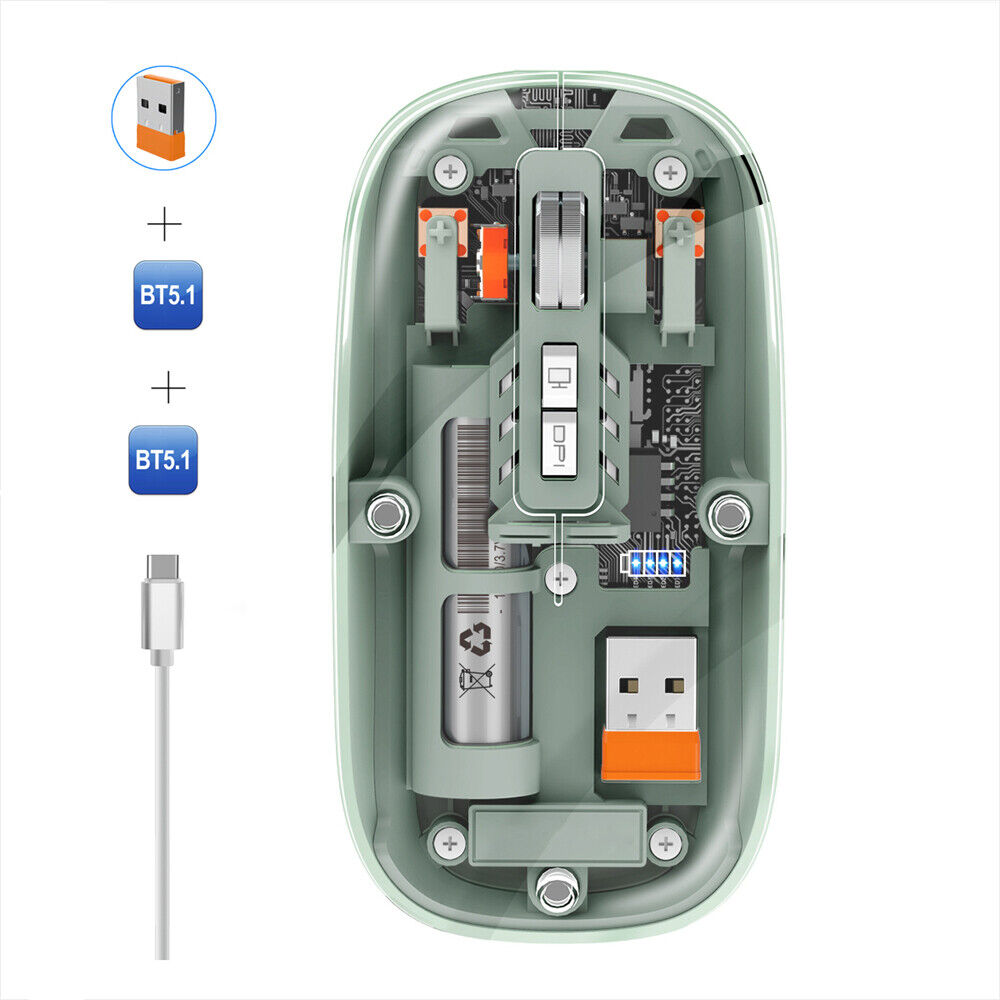 Three modes Magnetic Mute Mouse Wireless Transparent Rechargeable or ...