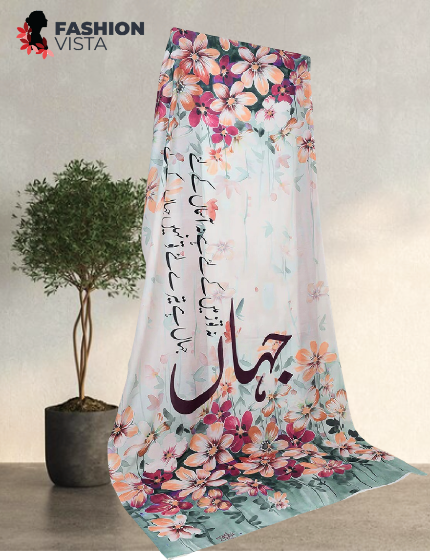 Fashion Vista Swiss Digital Printed Multi Floral Urdu Calligraphy ...