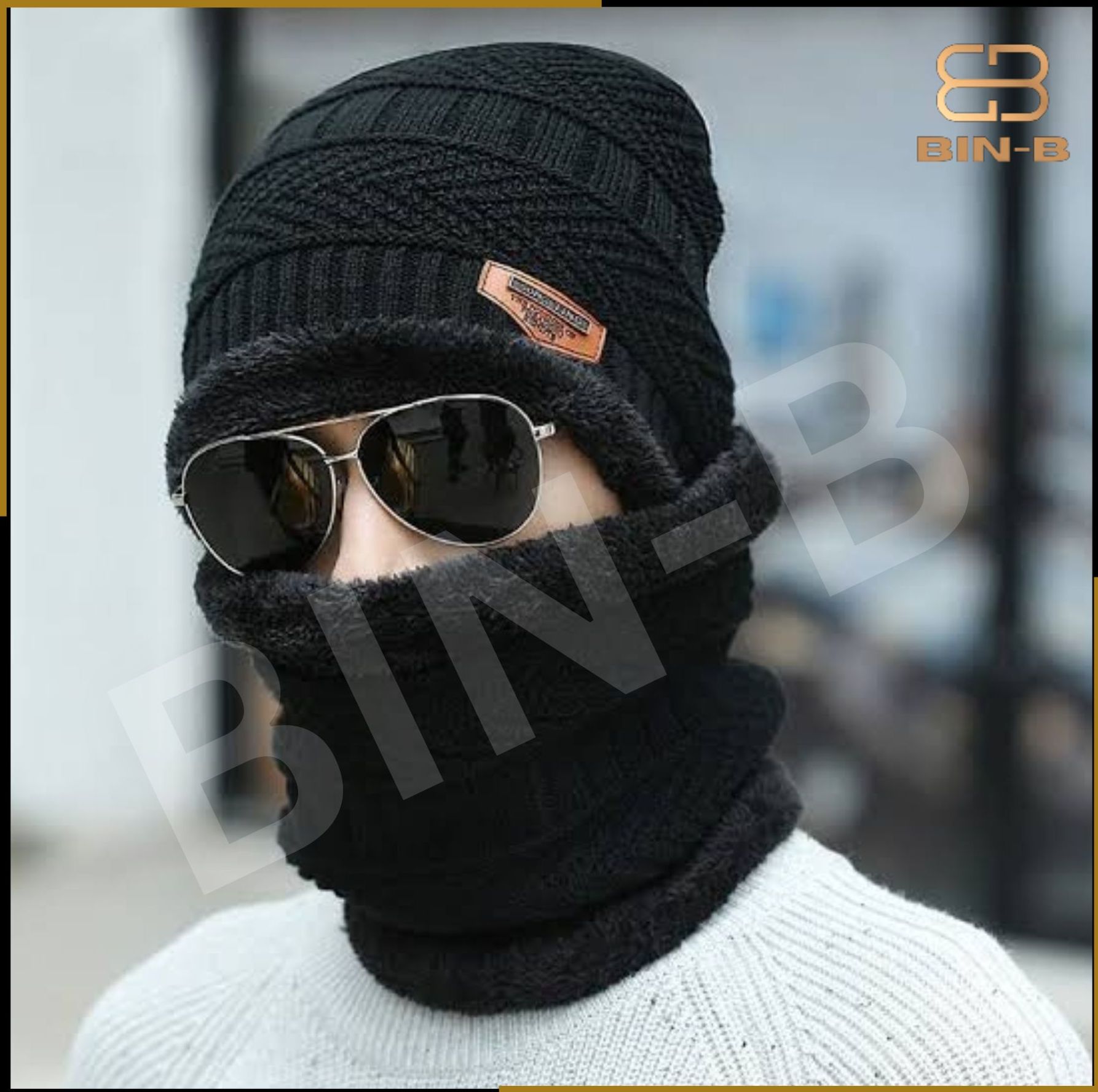 BIN-B Beanie cap-Wool cap with neck warmer for men women| Winter cap ...
