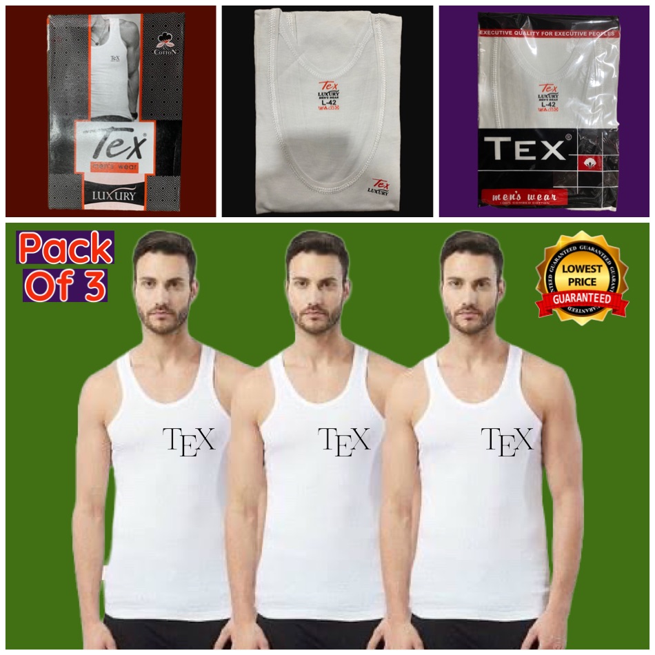 Pack Of 3 Tex Cotton Banyan For Mens Cotton Sleeveless High Quality Banyan | Daraz.pk