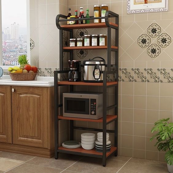 5 tier Kitchen rack Home shelf Microwave oven Stand Wood Storage | Daraz.pk