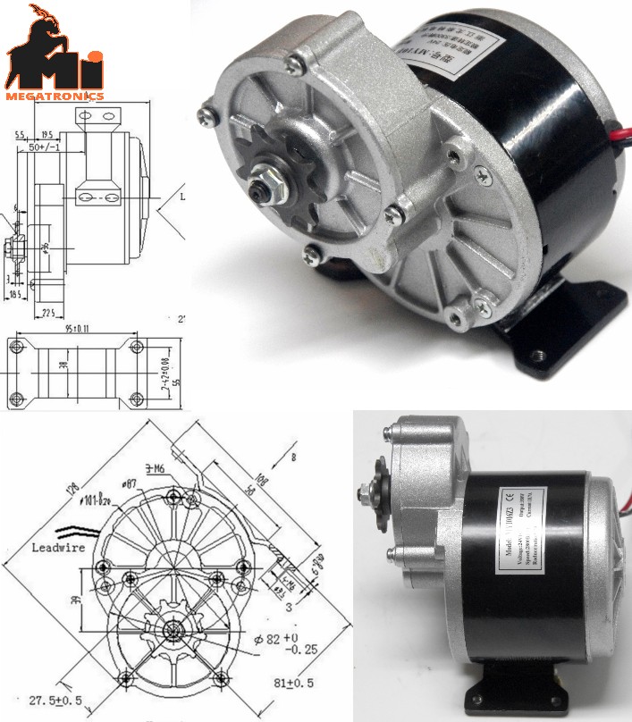 MY1016Z 250W 24V DC Brushed Gear Motor 400RPM EV ebike electric motor ...