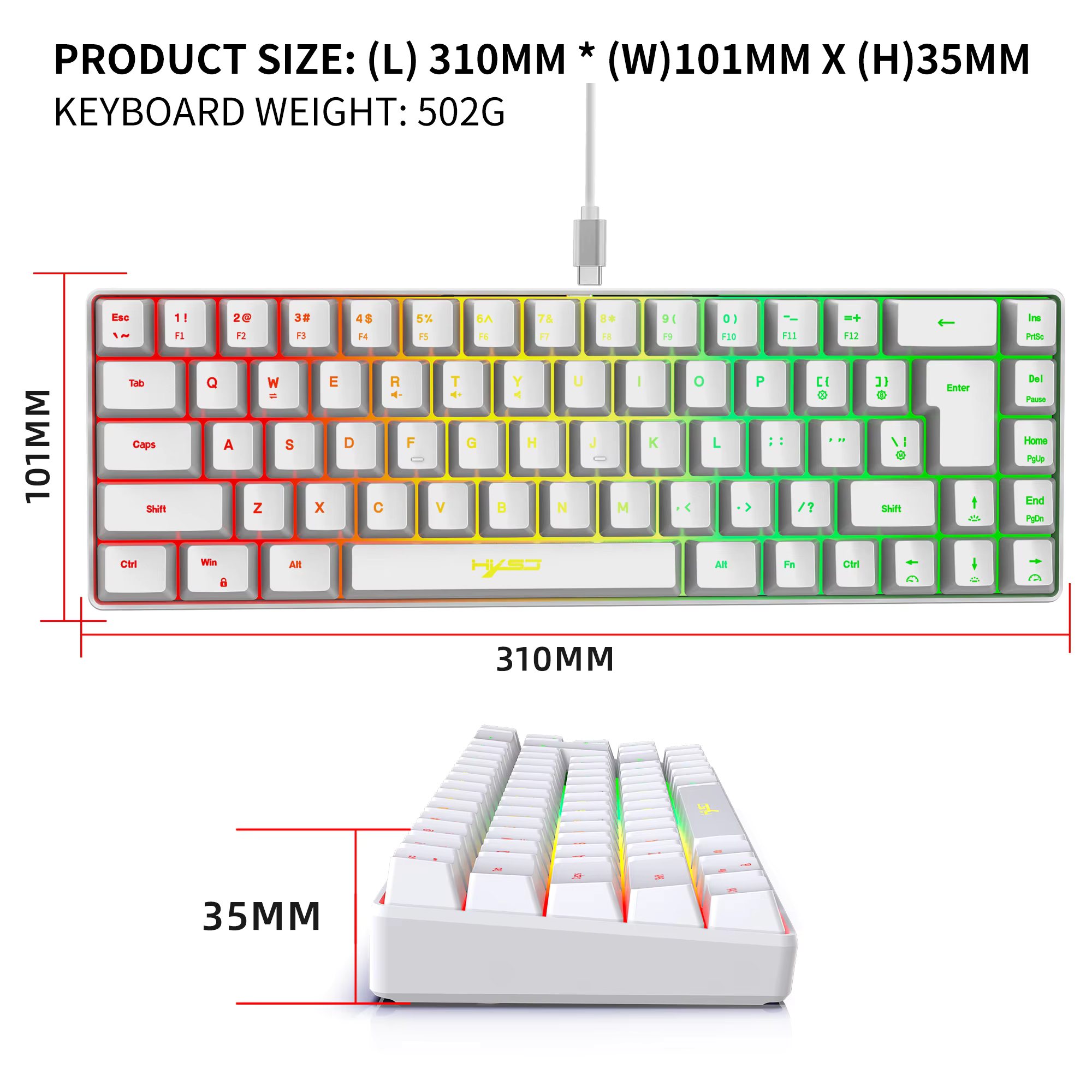 HXSJ V200 Wired K68 RGB Streamer 68 keys Gaming Keyboard 19-Key ...