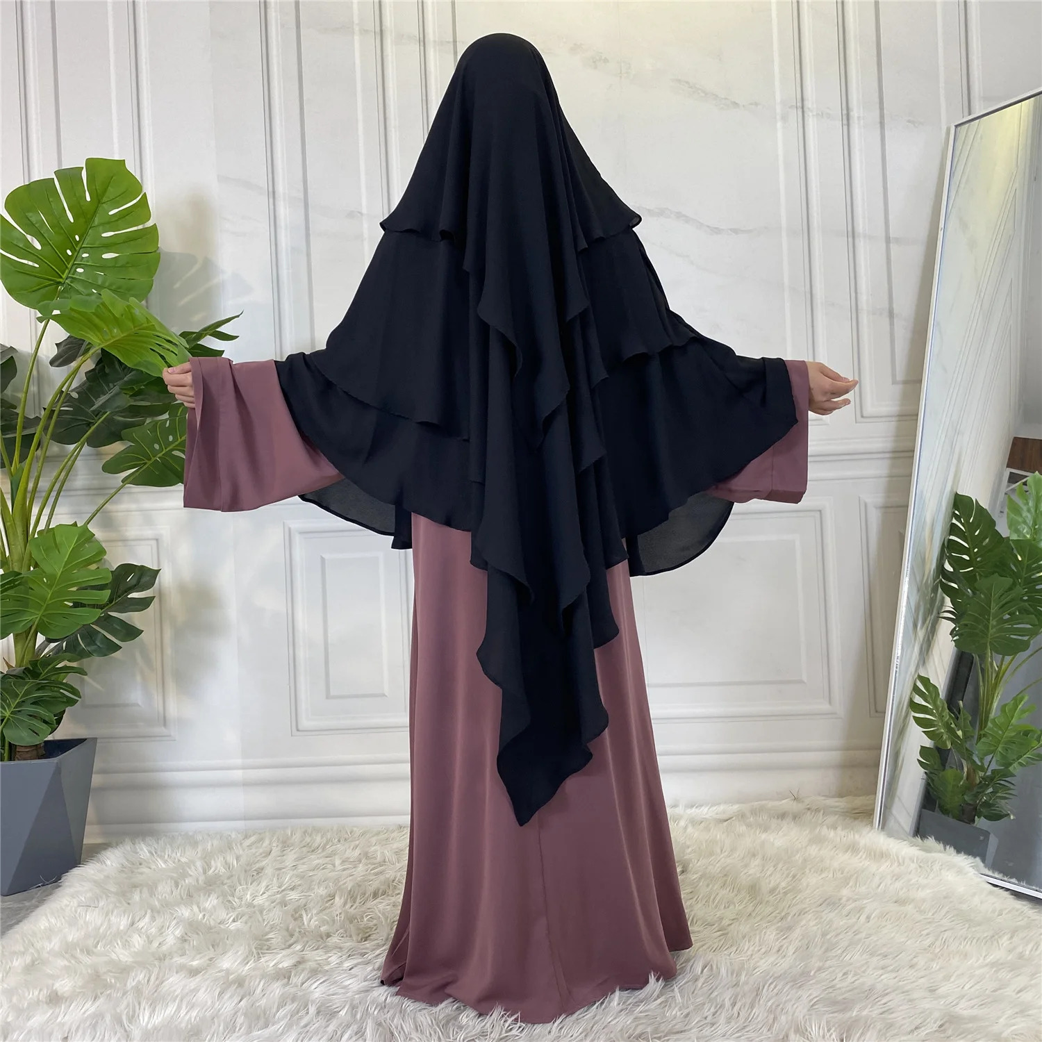 3 Layer Khimar Abeerah | Ready to Wear Niqab | Full Hijab | Daraz.pk