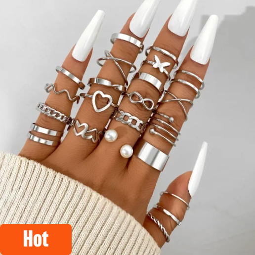 1 Set Rings Women Heart Rhinestone Stackable Finger Ring Jewelry Gift ...