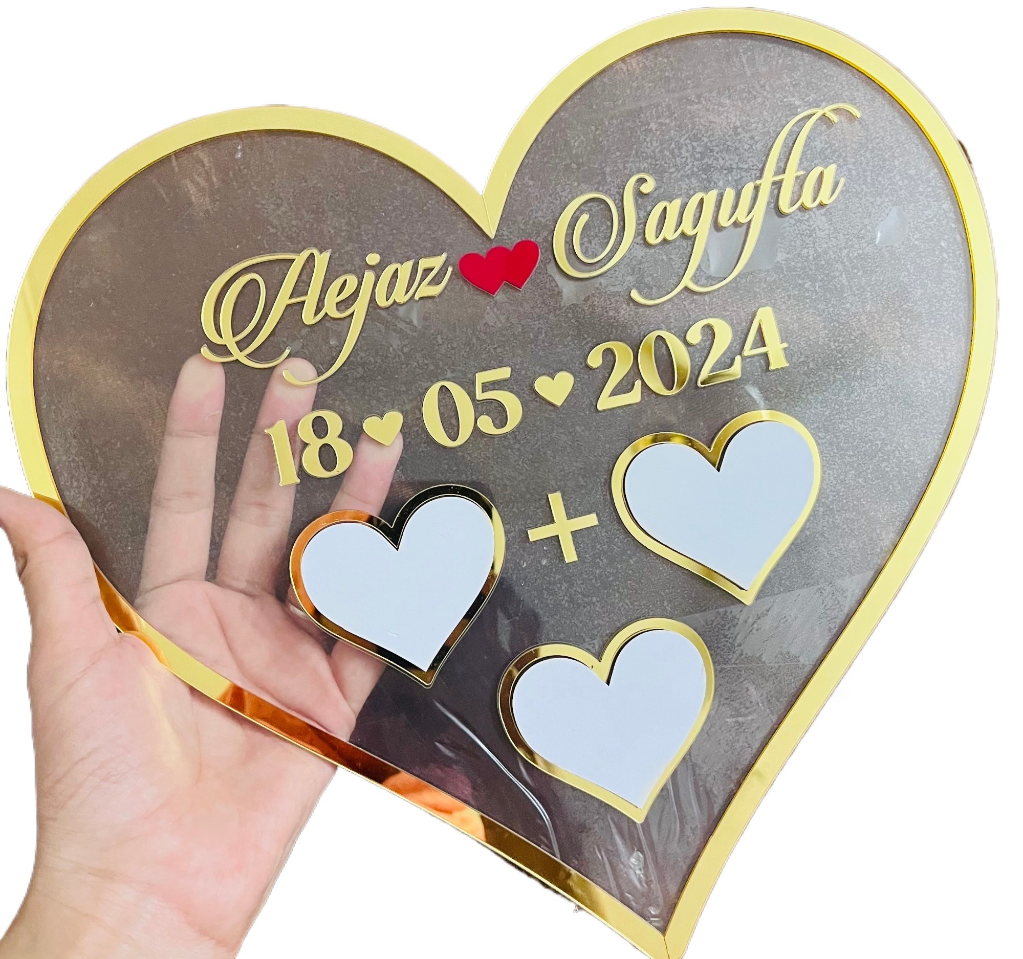 heart shape A4 acrylic thumb board| wedding thumb board| thumb ...