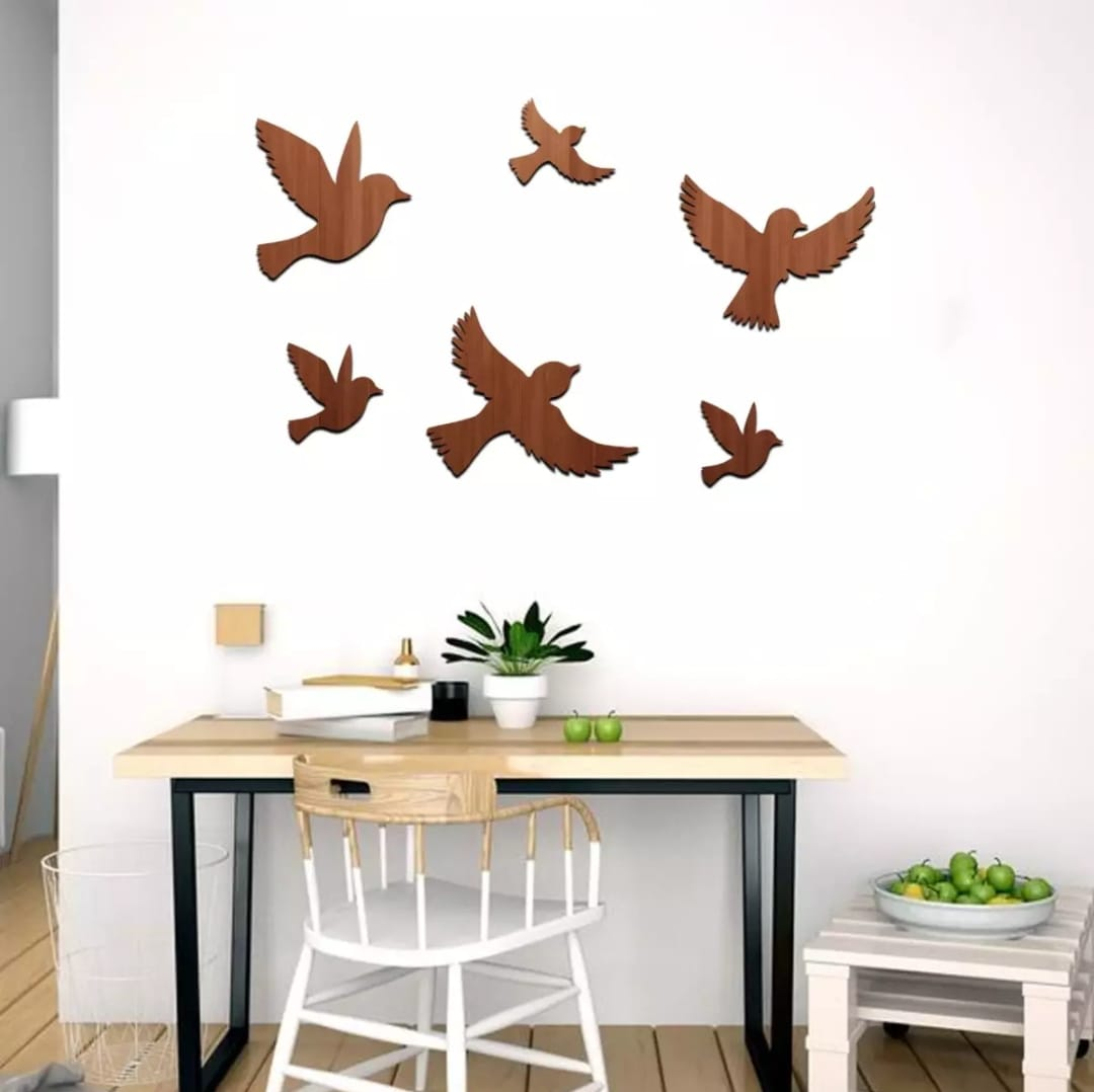 Pack of 6 Sparrow 3D Flying Wooden Birds for Wall Decor, Kids Bedroom ...