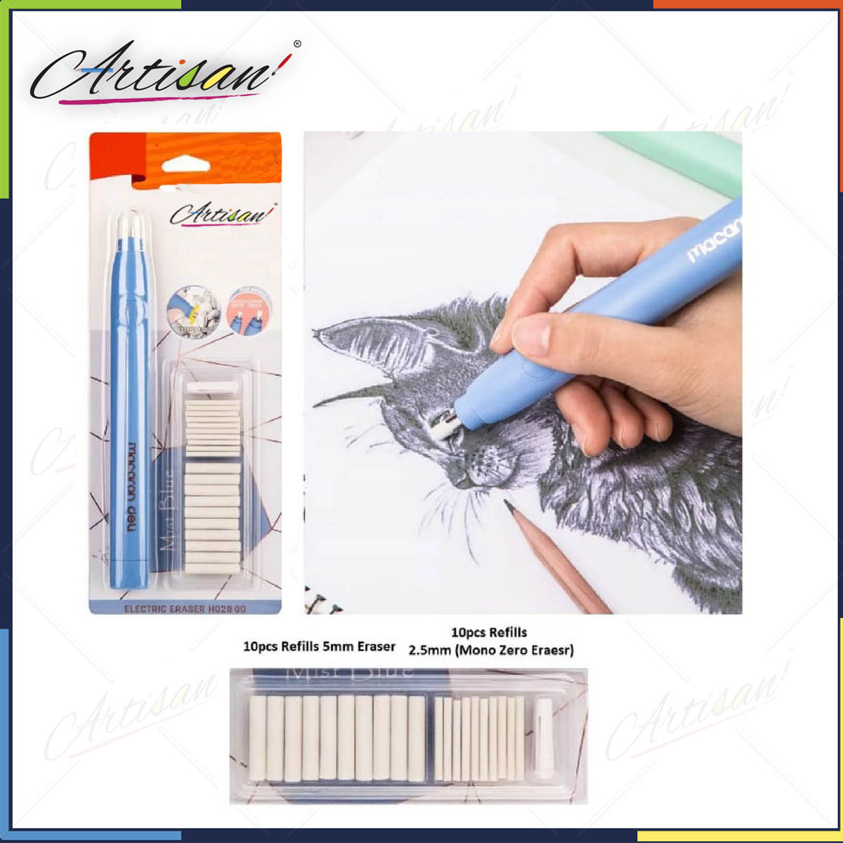 Electric Macaron Eraser 2.5mm and 5mm eraser Tombow Mono Eraser ...